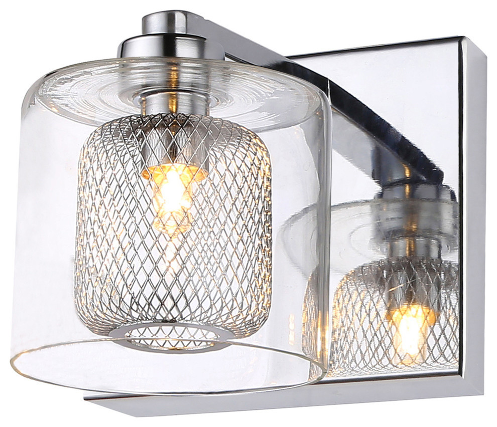 Mesh Metal Frame Wall Sconce, Glass Cover, Chrome Hardware ...