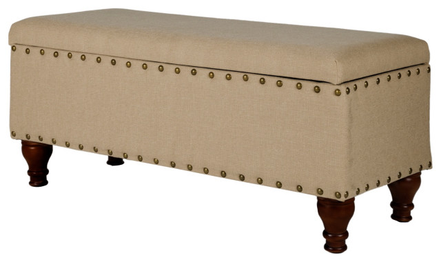 Benzara BM195770 Fabric Upholstered Wood Storage Bench Nail head Trim ...