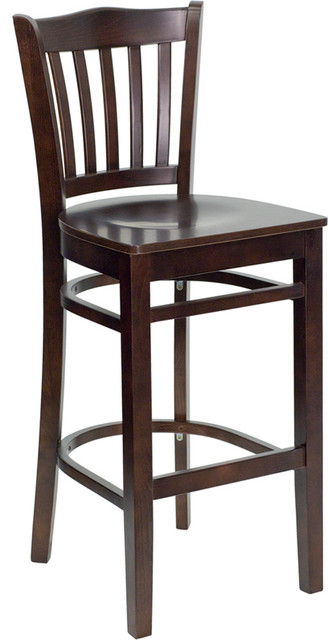 Vertical Slat Back Walnut Wood Restaurant Barstool, 16.75"x18.75"x43.75 ...