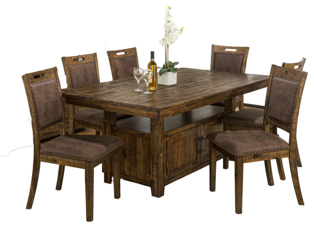 Cannon Valley Rustic Industrial Brown 72" Table + 6 Upholstered Dining ...