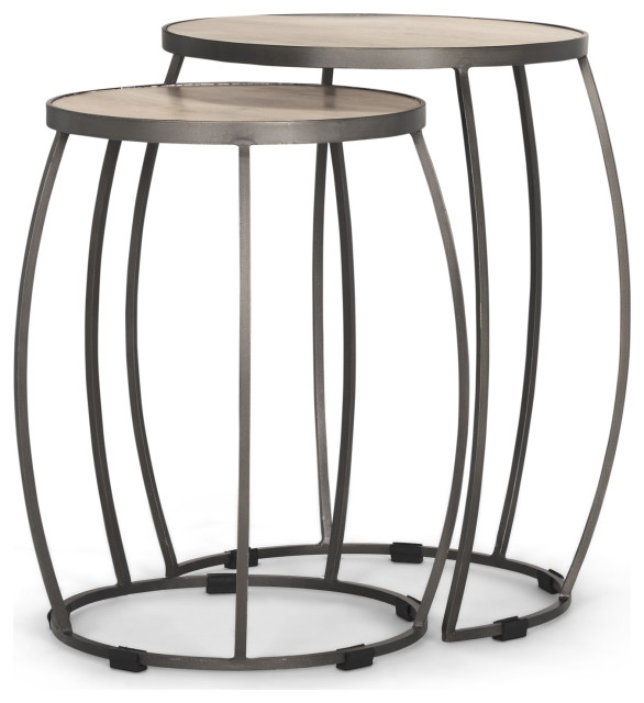 Clapp Round Light Brown and Silver Nesting Accent Tables, Set of 2 - Industrial - Coffee Table ...