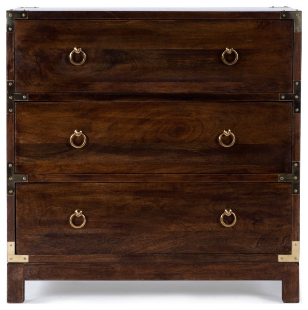 28" Brown Solid Wood Three Drawer Dresser - Transitional - Accent ...