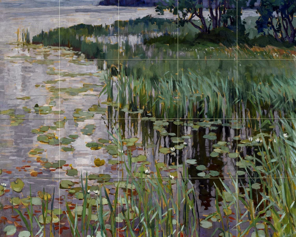 Tile Mural REEDS river water lilies Kitchen Backsplash, Four Inch ...