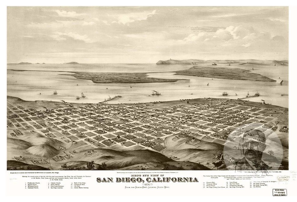 Historic San Diego, CA Map 1876, Vintage California Art Print Decor, 12 ...