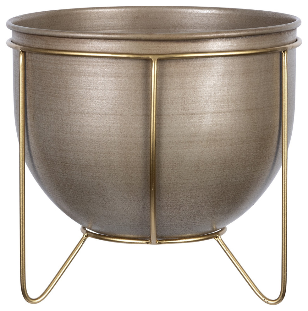 Petite Bronze and Gold Metal Plant Pot - Midcentury - Indoor Pots And ...