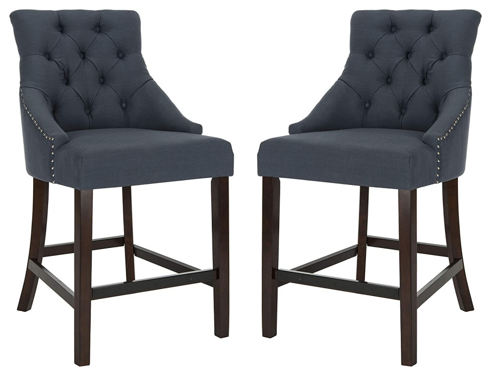 Set of 2 Counter Stool, Espresso Legs & Padded Seat With Tufted Back ...