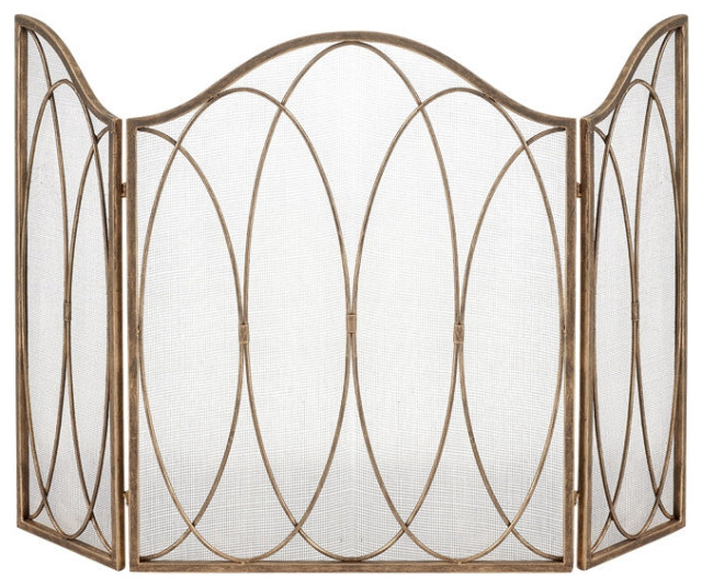 3-Panel Fireplace Screen in Burnished Gold Oval Design - Transitional ...