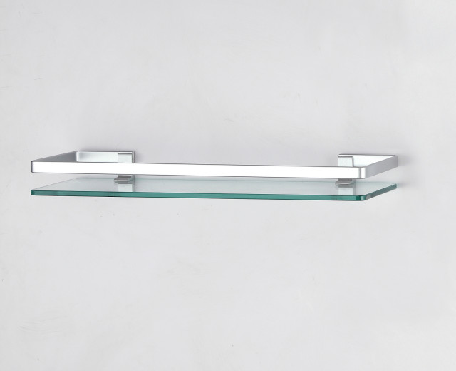 Floating Wall Mount Tempered Glass Bathroom Shelf With Brushed Chrome ...