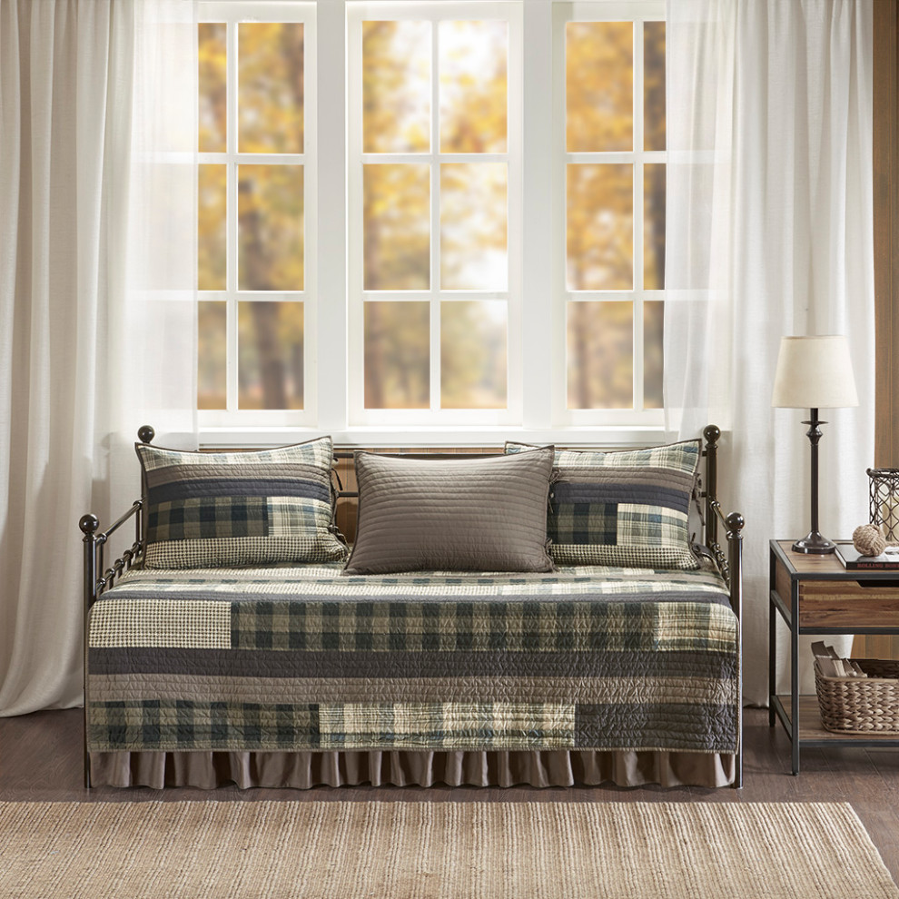 Woolrich Winter Plains Cabin Plaid Coverlet Daybed Set, Tan - Rustic ...