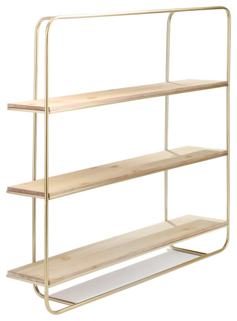 Metal/Wood 3 Tier Wall Shelf, Gold - Contemporary - Display And Wall ...