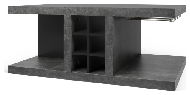 Modern Coffee Bar Table, Wine Rack, Glass Rack, Gray and Black ...