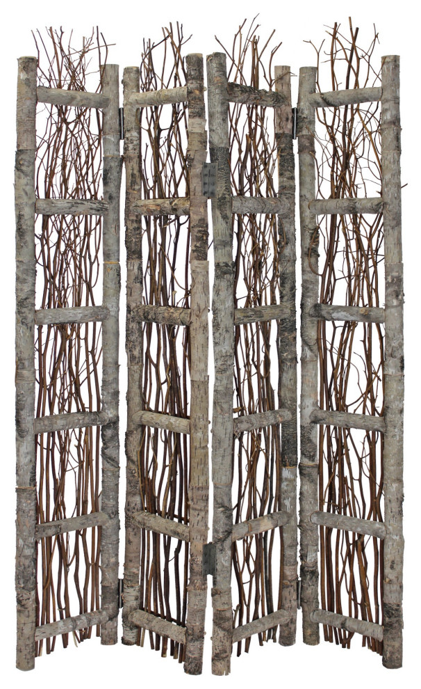 Earthy Birch and Twig Four Panel Room Divider Screen - Rustic - Screens ...