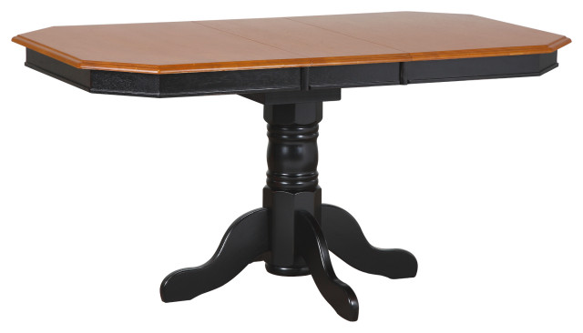 60" Oval Extendable Pedestal Dining Table Antique Black With Cherry ...