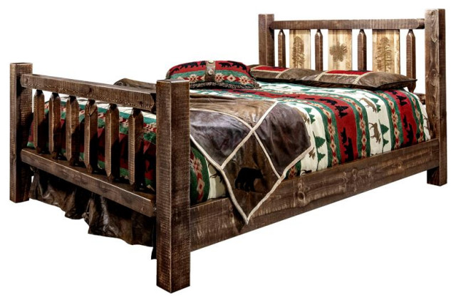 Montana Woodworks Homestead Wood Full Bed with Pine Tree Design in ...