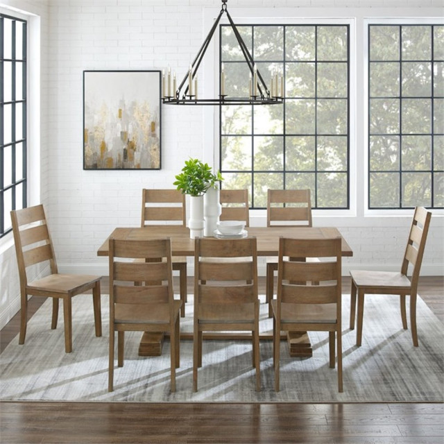 Bowery Hill 9 Piece Modern Farmhouse Dining Set in Rustic Brown ...