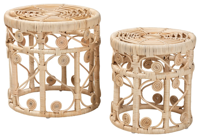 Sarnia Rattan 2-Piece Nesting End Table Set - Tropical - Side Tables ...