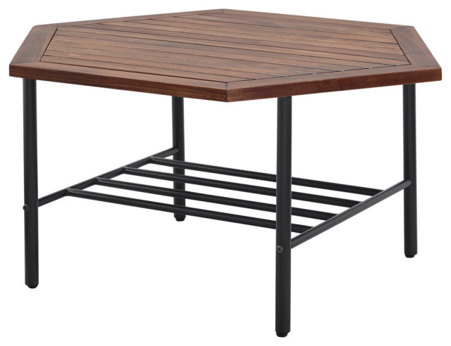 Pearson Modern Wood and Metal Outdoor Hexagon Coffee Table ...