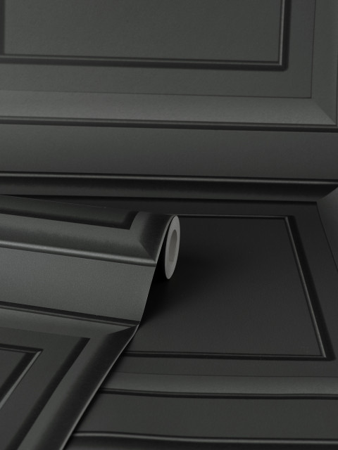 Distinctive Dark Grey Square Panel Wallpaper, Swatch - Transitional ...
