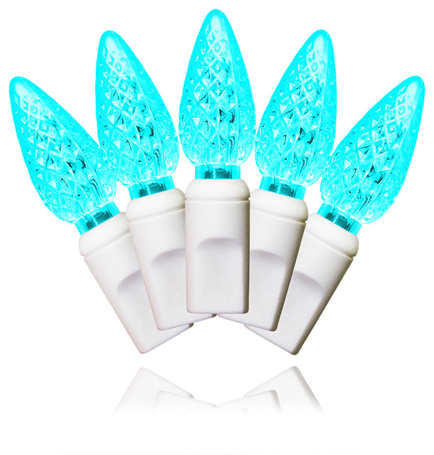 35 C6 Teal LED Lights 4" Spacing On White Wire - Contemporary - Holiday ...
