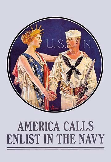 America Calls - Enlist in the Navy, 12" x 18" - Traditional - Prints ...