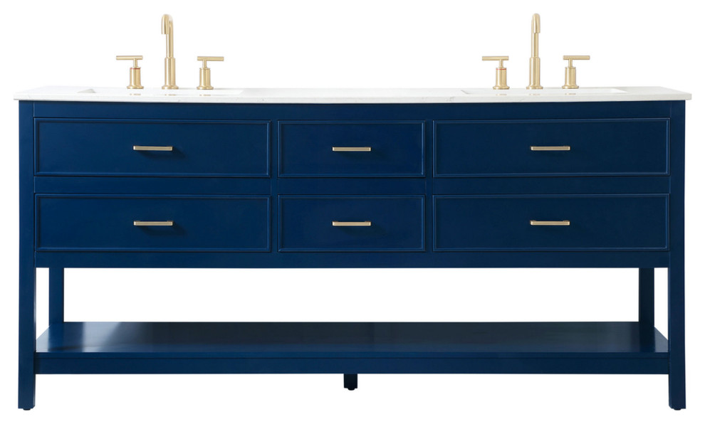 72" Double Bathroom Vanity, Blue, Vf19072Dbl - Transitional - Bathroom ...