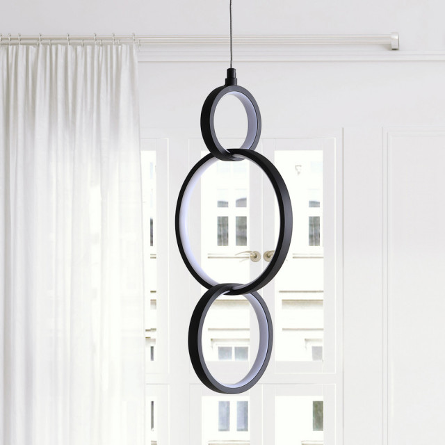 Loop 7.75" Adjustable Integrated LED Metal Ring Pendant, Black - Modern ...