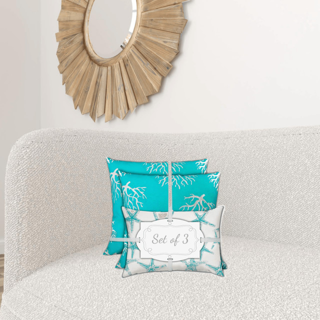 18" X 18" Ocean Blue And White Zippered Nautical Throw Indoor Outdoor ...