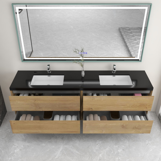 Kody 84" Double Sink Wall Mounted Vanity, Acrylic Sink - Contemporary ...