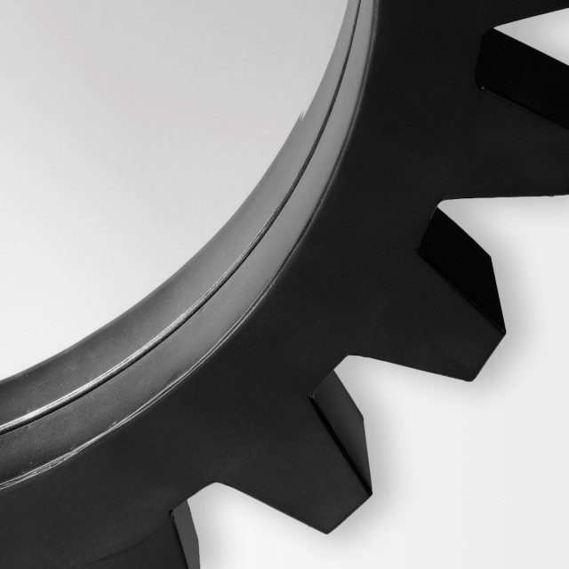 Alloy Black Metal Cog Frame 37" Round Mirror - Industrial - Wall ...