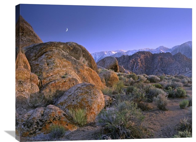 "Crescent Moon Rising Over Sierra Nevada, California" Artwork, 35" x 28 ...