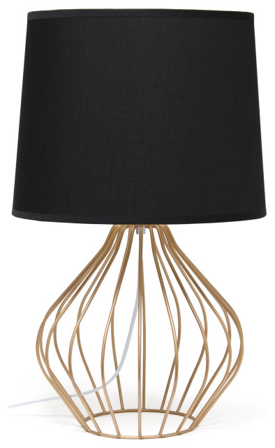 Simple Designs Geometrically Wired Table Lamp, Black on Copper ...