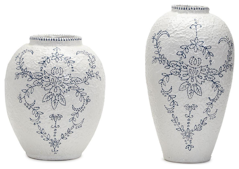 Tozai Home Set of 2 Blue and White Vases - Farmhouse - Vases - by ...
