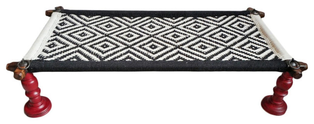 Black & White Charpai Rope Swing Bench Table - Eclectic - Accent And ...