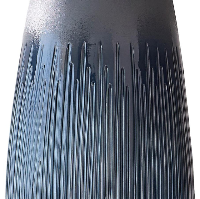 Luxe Denim Ink Blue Tall Ribbed Vase 24" Retro Modern Mid Century ...