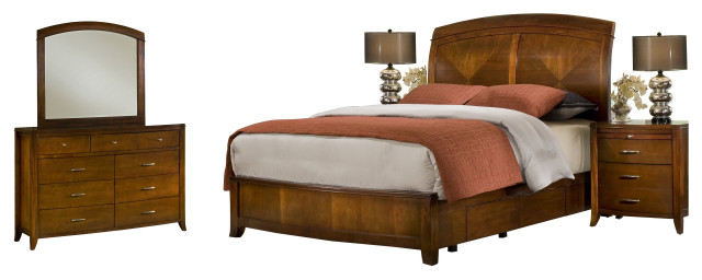 Viven 5PC Twin Storage Bed, 2 Nightstand, Dresser & Mirror in Spice ...