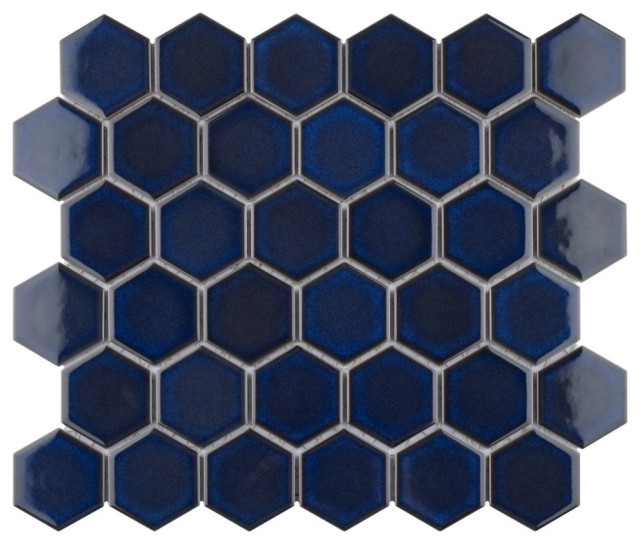 Tribeca Hex 2" Glossy Cobalt Porcelain Mosaic Tile Sample ...