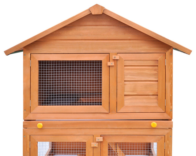 vidaXL Rabbit Hutch 3-Tier Bunny Cage with Pull Out Tray and Ramp Solid ...
