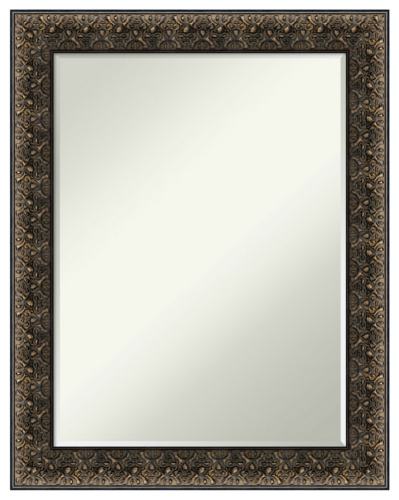 Intaglio Embossed Black Petite Bevel Wood Wall Mirror 22.5 x 28.5 in ...