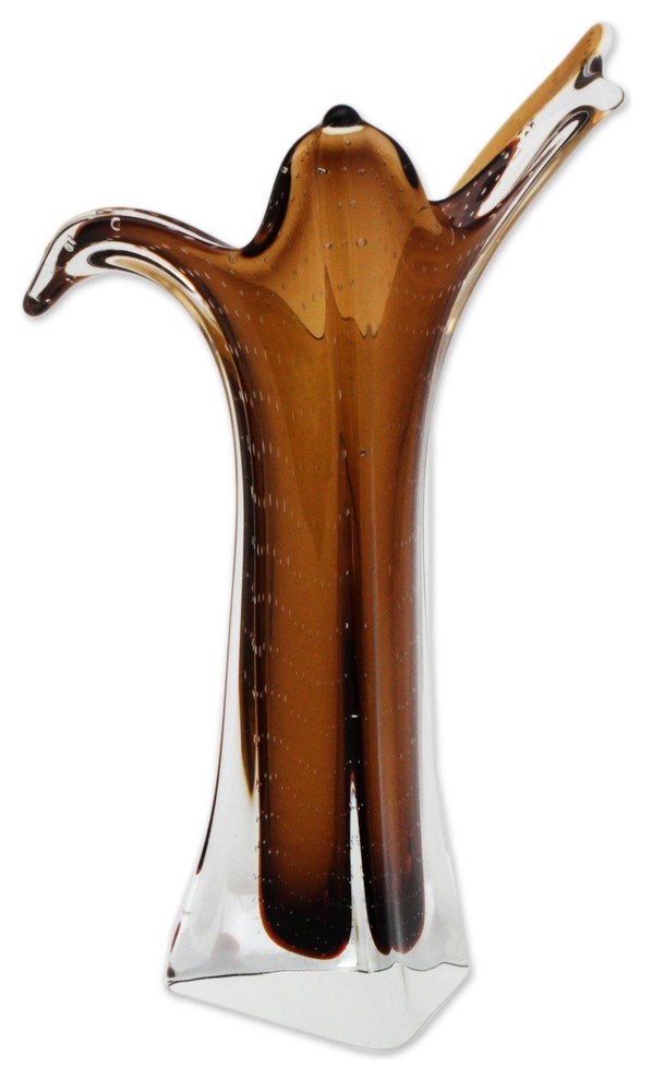 Novica Earthen Splash Handblown Art Glass Vase - Contemporary - Vases ...