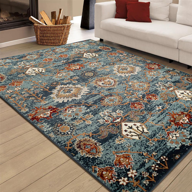 Allure Elina Teal Oriental Area Rug, 7'9"x9'9", 7'9"x9'9 ...