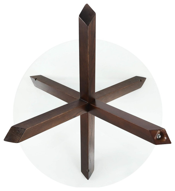 Contemporary Coffee Table, Interlocking Rubberwood Legs With Glass Top ...