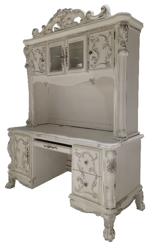 ACME Dresden Wooden Frame Computer Desk and Hutch in Bone White ...