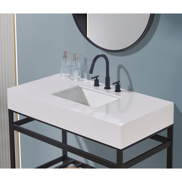 Edolo Engineered Stone Vanity Top, Snow White Apron With White Sink, 42 ...