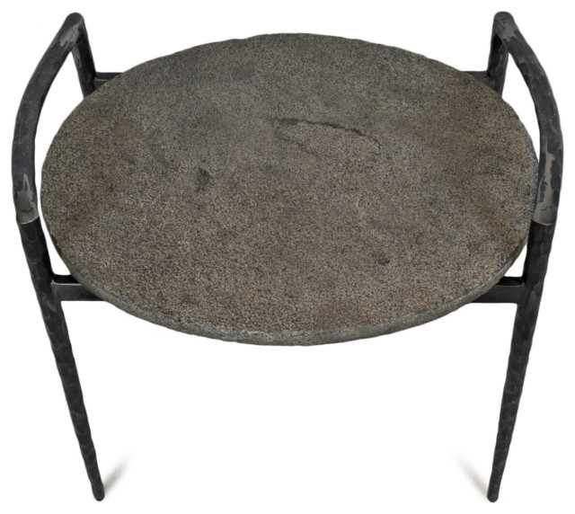 Slate and Iron Oval End Table - Industrial - Side Tables And End Tables ...