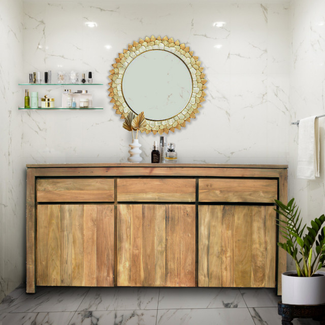 Recycled Teak Wood Valencia Bathroom Linen Cabinet With 3 Doors/3 ...