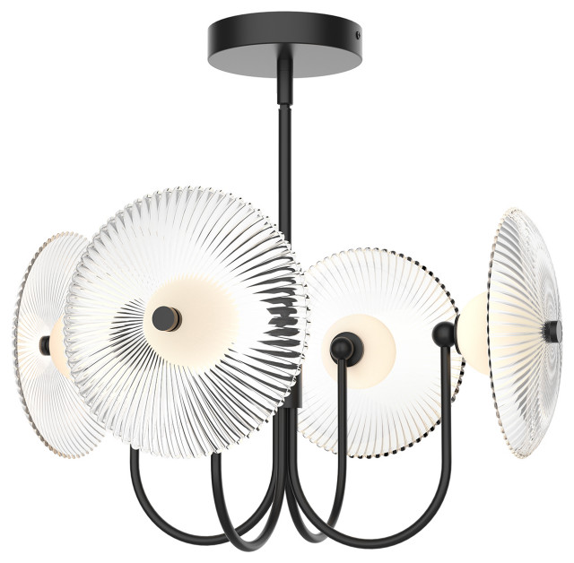 Hera Pendants Matte Black/Clear Ribbed D21" X H10-3/4", D21" x H10-3/4 ...