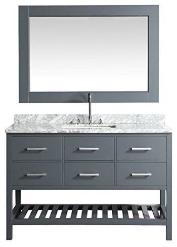 London 54" Single Sink Vanity Set, Gray with White Carrera Marble Top ...
