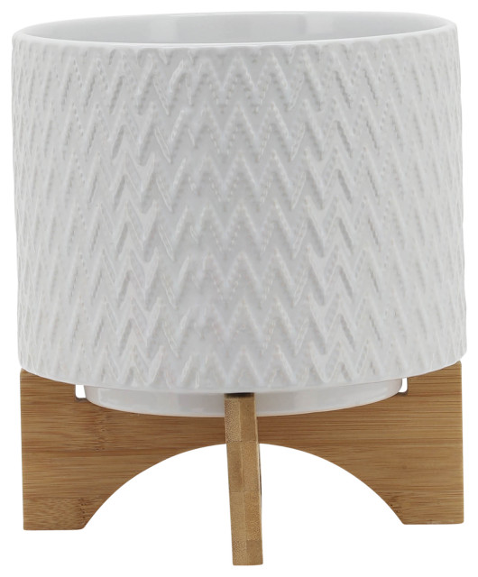 8" Chevron Planter With Stand, White - Transitional - Indoor Pots And ...