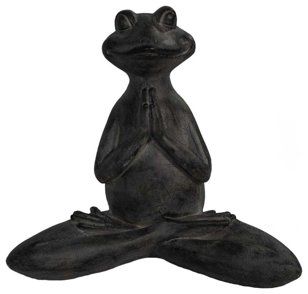 17" Black Zen Frog Indoor Outdoor Statue - Industrial - Garden Statues ...