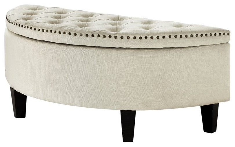 Posh Living Nathan Linen Fabric Half Moon Storage Ottoman In Cream